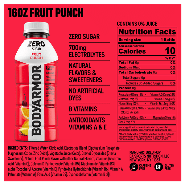 BodyArmor Zero Sugar, Fruit Punch | Hy-Vee Aisles Online Grocery Shopping