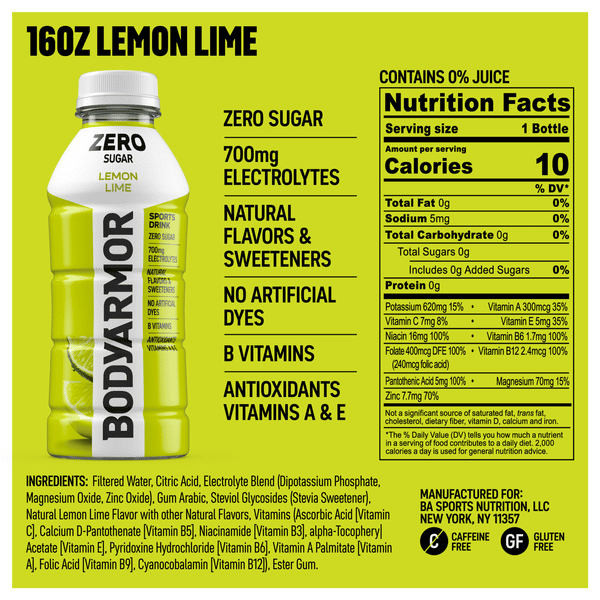 BODYARMOR Zero Sugar, Lemon Lime | Hy-Vee Aisles Online Grocery Shopping