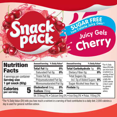 Snack Pack Zero Sugar Cherry Flavored Low Calorie Juicy Gels Cups, 3.25 ...