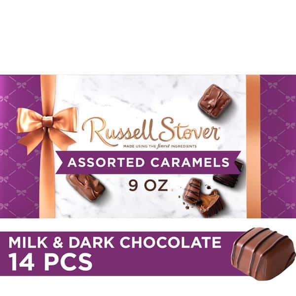 Russell Stover Assorted Caramels Milk & Dark Chocolate Candy Gift Box ...