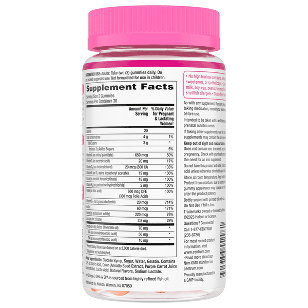 Centrum Prenatal Multivitamin Gummies With Dha And Folic Acid, Mixed ...