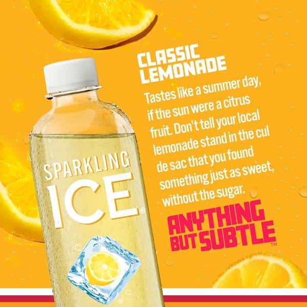 Sparkling Ice, Classic Lemonade Flavored Sparkling Water, Zero Sugar ...