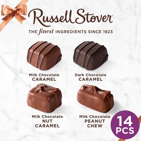 Russell Stover Assorted Caramels Milk & Dark Chocolate Candy Gift Box ...