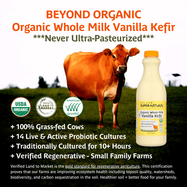 Kalona SuperNatural Organic Whole Milk Vanilla Kefir, Grass-fed Cows ...