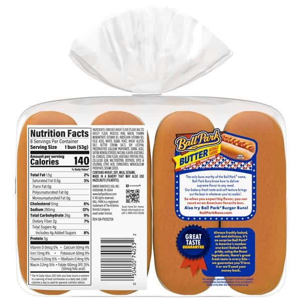 Ball Park Butter Hot Dog Buns, 8Ct | Hy-Vee Aisles Online Grocery Shopping