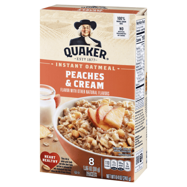 Quaker Instant Oatmeal Peaches & Cream Instant Oats Hot Cereal 8 Count ...