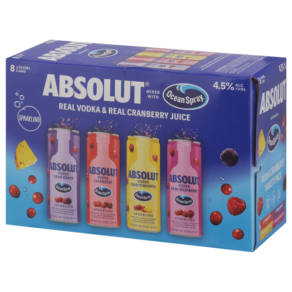 Absolut Vodka Ocean Spray, Sparkling, Cranberry Variety 8Pk | Hy-Vee ...