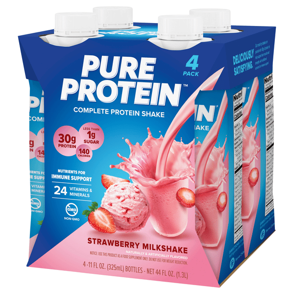 Pure Protein Protein Shake, Complete, Strawberry Milkshake, 4Pk | Hy ...