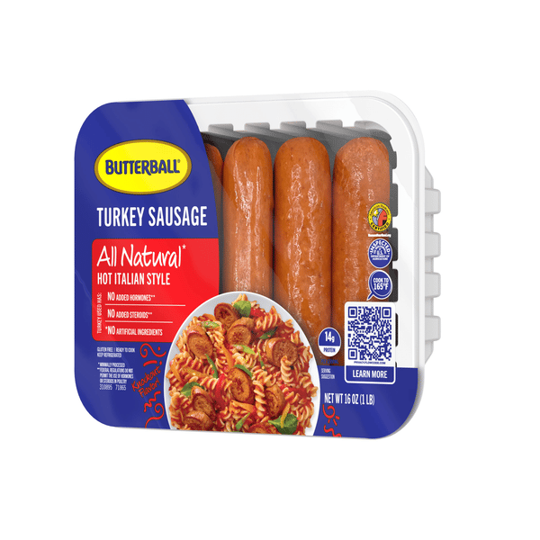 Butterball Turkey Sausage, All Natural, Hot Italian Style | Hy-Vee ...