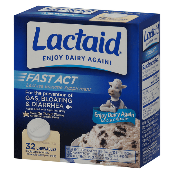 Lactaid Fast Act Vanilla Twist Chewable Lactase Enzyme Supplement ...