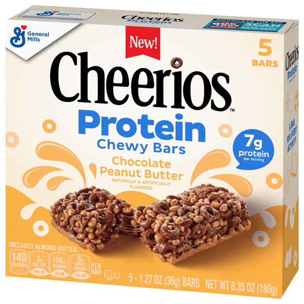 General Mills Cheerios Protein Chewy Bars, Chocolate Peanut Butter, 5-1 ...
