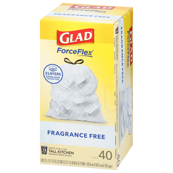 Glad Tall Kitchen Bags, Drawstring, Fragrance Free, 13 Gallon | Hy-Vee ...