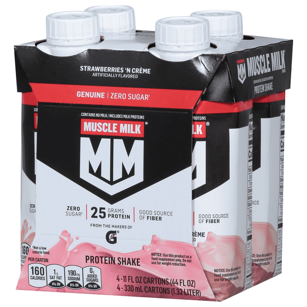 Muscle Milk Zero Sugar Genuine Strawberries 'N Creme Protein Shake 4Pk ...