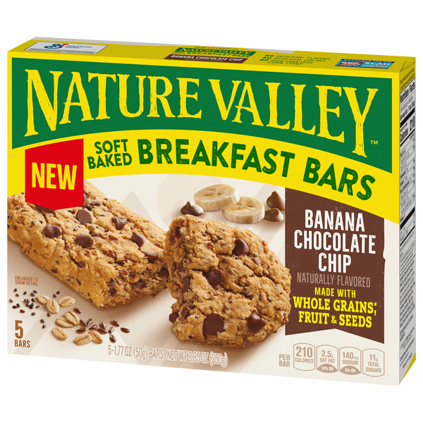 Nature Valley Breakfast Bars, Banana Chocolate Chip, Soft Baked, 5-1.77 ...