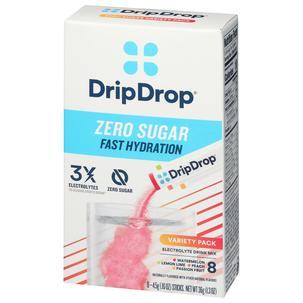 DripDrop Electrolyte Drink Mix, Fast Hydration, Zero Sugar, Variety ...