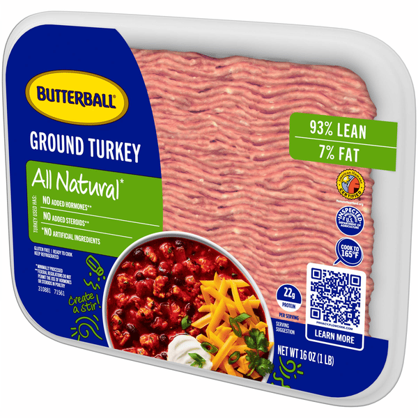 Butterball All Natural Ground Turkey, 93%L 7%F | Hy-Vee Aisles Online ...