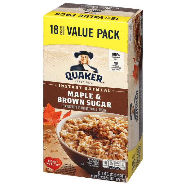 Quaker Instant Oatmeal Maple & Brown Sugar Value Pack 18-1.51 oz | Hy ...