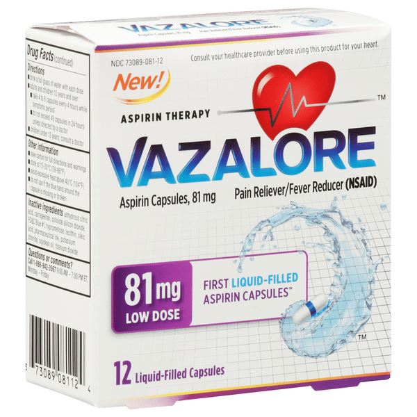 Vazalore 81 mg Aspirin 12 Liquid-Filled Capsules | Hy-Vee Aisles Online ...