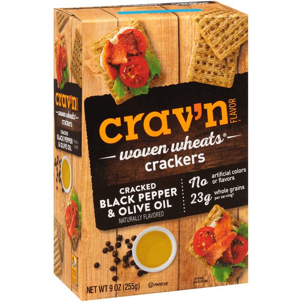 Crav'N Flavor Cracked Black Pepper & Olive Oil Woven Wheats Crackers ...