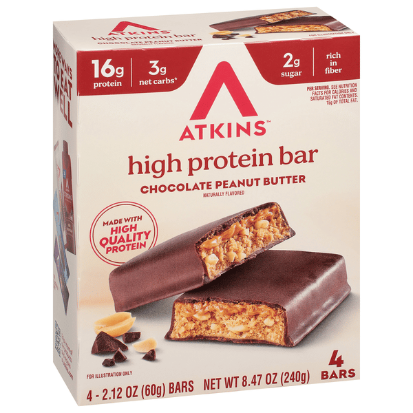 Atkins Chocolate Peanut Butter High Protein Bars, 4-2.12 oz | Hy-Vee ...