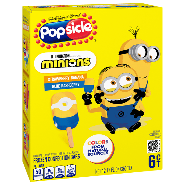 Popsicle Minions Frozen Confection Bars, Strawberry Banana/Blue ...