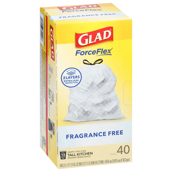 Glad Tall Kitchen Bags, Drawstring, Fragrance Free, 13 Gallon | Hy-Vee ...