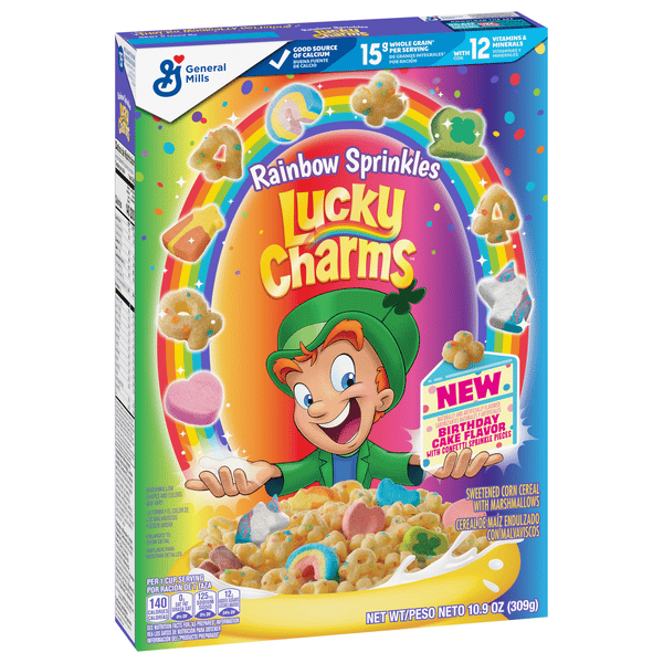 Lucky Charms Rainbow Sprinkles Cereal with Marshmallows, Birthday Cake ...