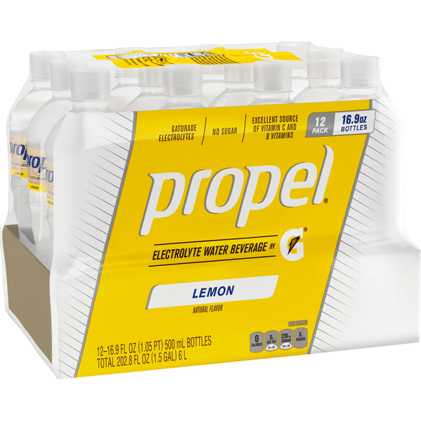 Propel Electrolyte Water Beverage, Zero Sugar, Lemon, 12Pk | Hy-Vee ...
