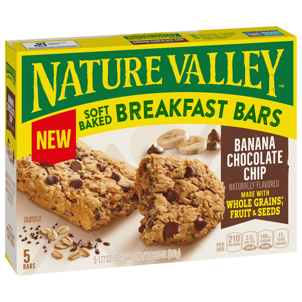 Nature Valley Breakfast Bars, Banana Chocolate Chip, Soft Baked, 5-1.77 ...