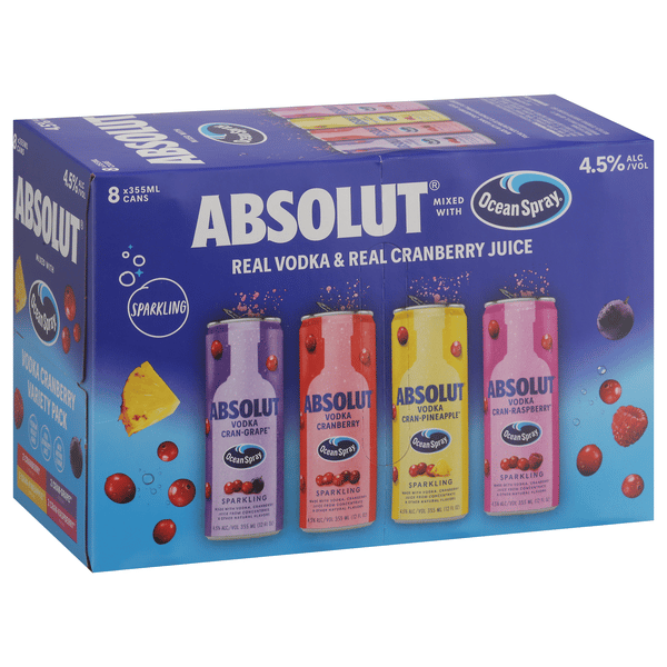 Absolut Vodka Ocean Spray, Sparkling, Cranberry Variety 8Pk | Hy-Vee ...