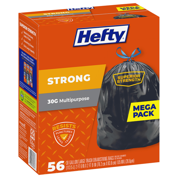 Hefty Extra Strong Multipurpose 30 gal. Large Drawstring Bags Mega Pack ...