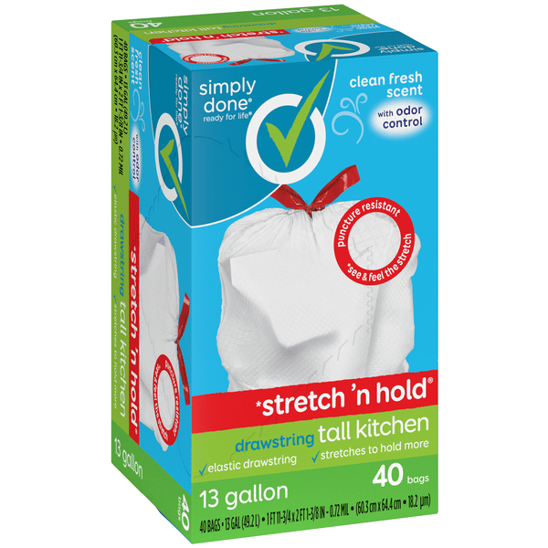 Simply Done Tall Kitchen Bags, Drawstring, Clean Fresh Scent, 13 Gallon ...