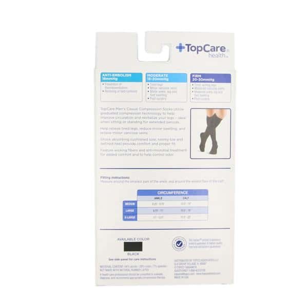 TopCare Health Men Casual Compression Socks Knee High, Large, Black ...