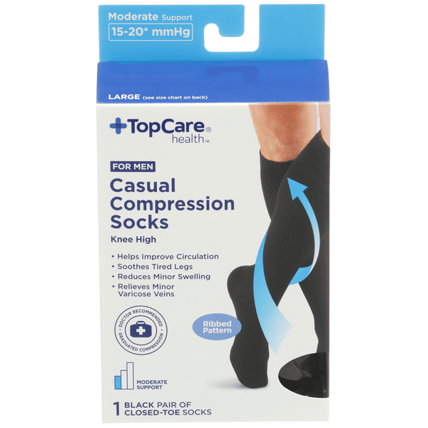 TopCare Health Men Casual Compression Socks Knee High, Large, Black ...