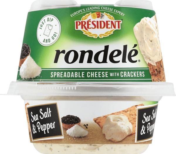 President Rondele Spreadable Cheese With Crackers, Sea Salt & Pepper ...