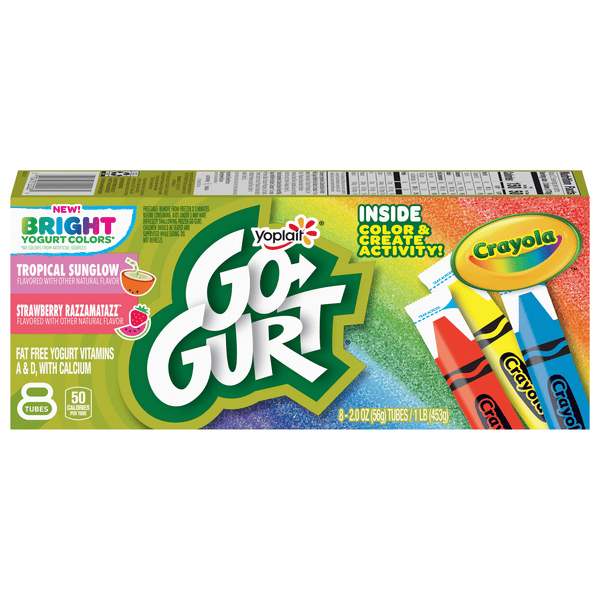 Yoplait Go-Gurt Bright Yogurt, Fat Free, Tropical Sunglow, Strawberry ...