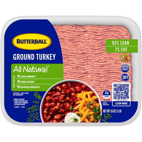 Butterball All Natural Ground Turkey, 93%L 7%F | Hy-Vee Aisles Online ...