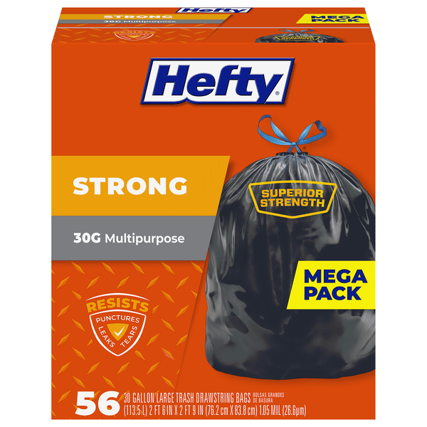 Hefty Extra Strong Multipurpose 30 gal. Large Drawstring Bags Mega Pack ...
