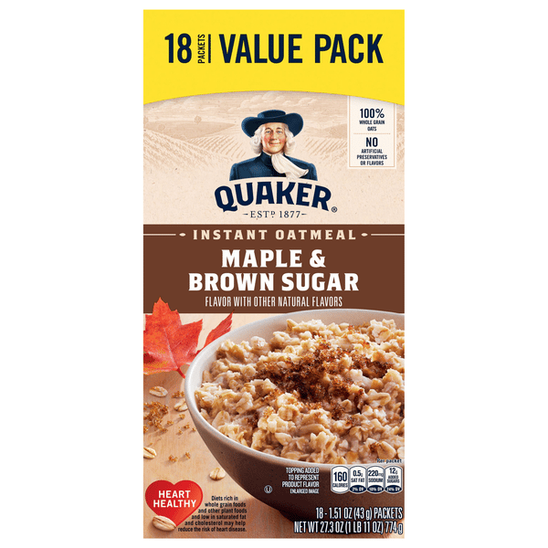 Quaker Instant Oatmeal Maple & Brown Sugar Value Pack 18-1.51 oz | Hy ...