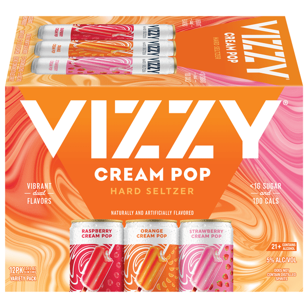Vizzy Hard Seltzer, Cream Pop, Raspberry/Orange/Strawberry, Variety ...