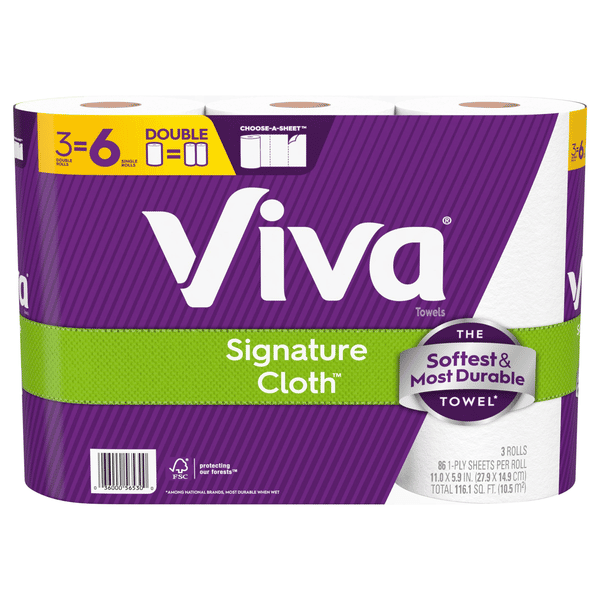 Viva Signature Cloth Paper Towels, 3 Double Rolls, 86 Sheets per Roll ...