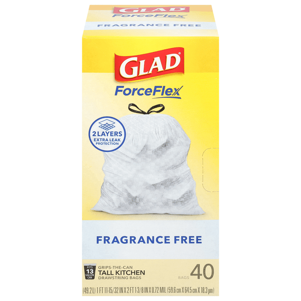 Glad Tall Kitchen Bags, Drawstring, Fragrance Free, 13 Gallon | Hy-Vee ...