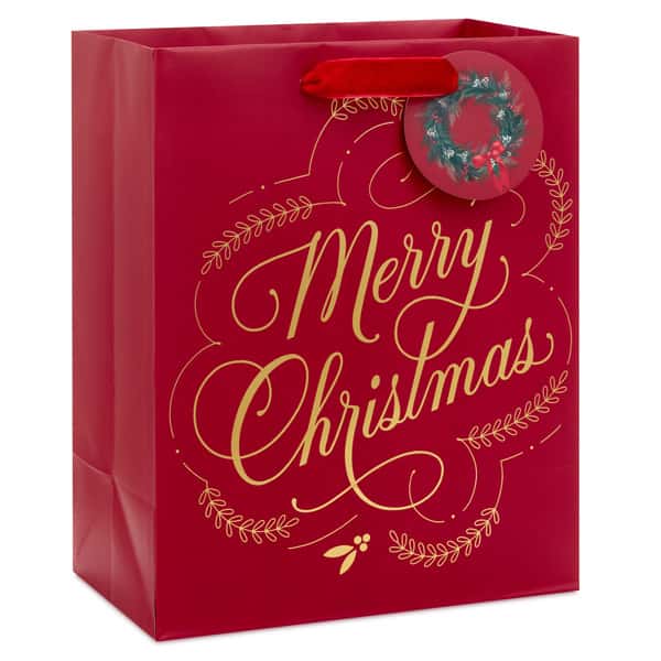 Hallmark 9.6" Medium Gift Bag (Gold Merry Christmas on Dark Red) | Hy ...