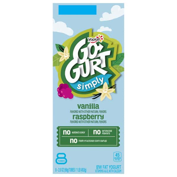 Yoplait Go-Gurt Simply, Low Fat Yogurt, Vanilla, Raspberry, 8-2oz Tubes ...