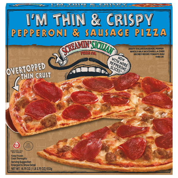 Screamin' Sicilian Pizza Co., Pepperoni & Sausage, I'M Thin & Crispy ...