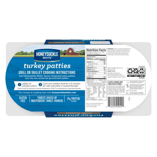 Honeysuckle White Savory Seasoned Turkey Patties, 4 count | Hy-Vee ...