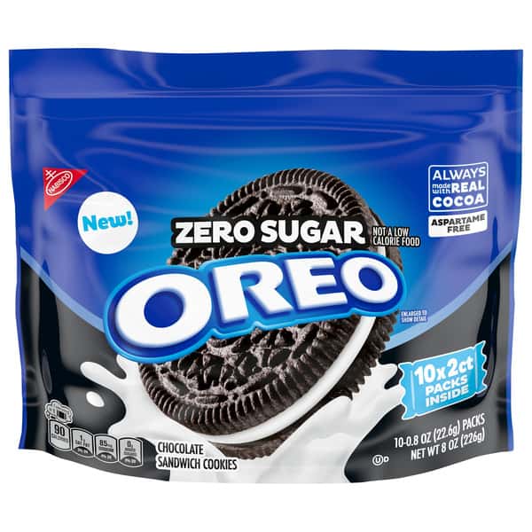 OREO Zero Sugar Chocolate Sandwich Cookies, 10 Snack Packs (2 Cookies ...