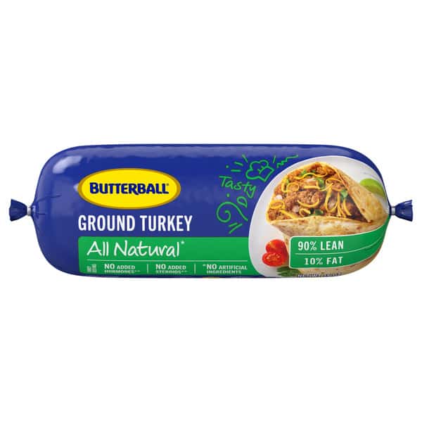 Butterball All Natural Fresh Ground Turkey, 90%/10%, 16oz, 1 Roll | Hy ...
