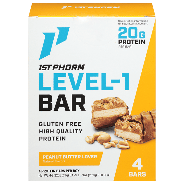 1st Phorm Level-1 Bar, Peanut Butter Lover, Gluten Free, 4-2.22 oz Bars ...